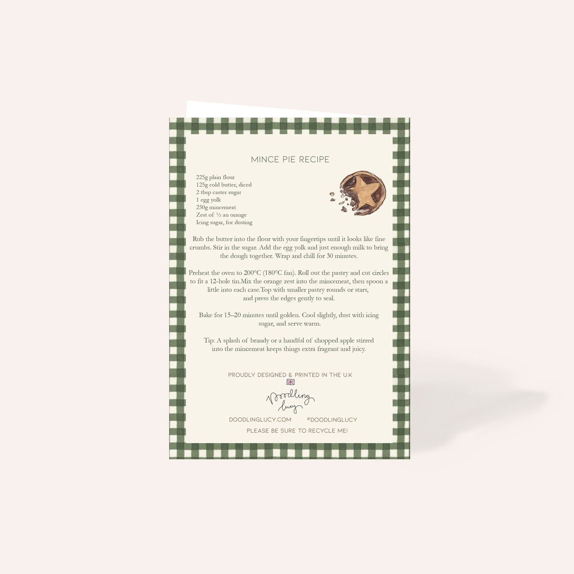Mince Pie Christmas Card (with recipe back) – Doodling Lucy